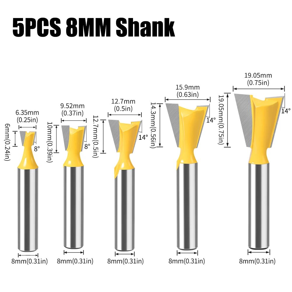 1 шт, 8 мм, 12 мм, хвостовик, набор фрез «ласточкин хвост», 14 градусов, деревообрабатывающий гравировальный фрезерный станок для дерева