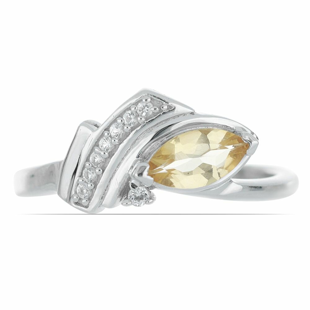 Кольцо, серебро, 925 проба, родирование, цитрин, топаз