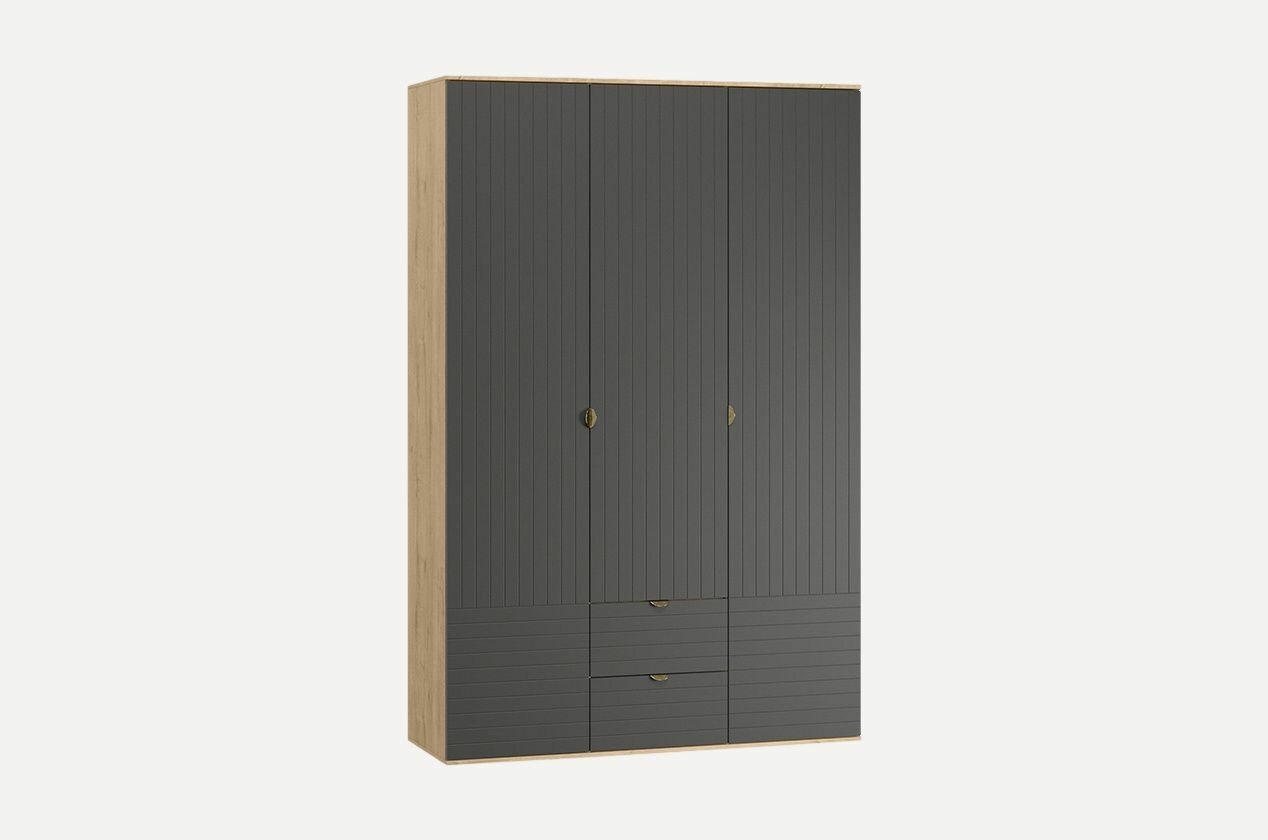 Распашной шкаф для одежды Divan.ru Монблан-3 Лине Графитовый, 139х50х215 см, 3 двери, серый