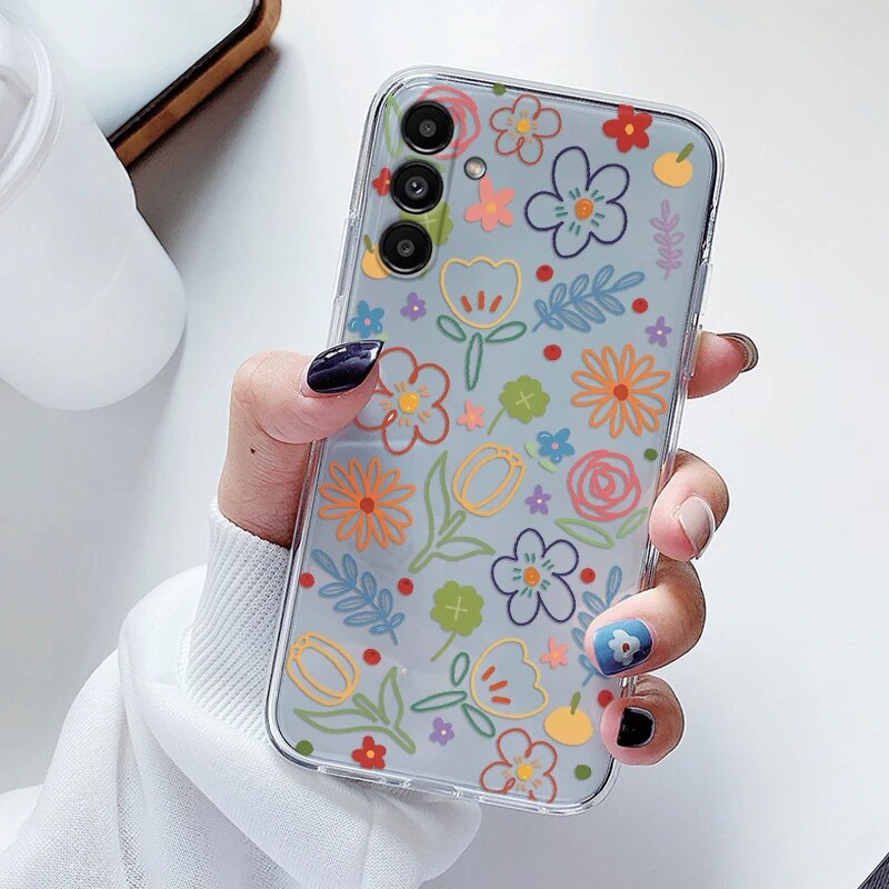 Чехол Samsung Galaxy S23 с цветами, силикон, прозрачный