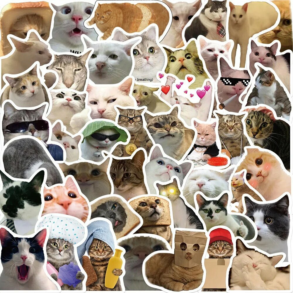 Наклейки кошки 50шт, набор