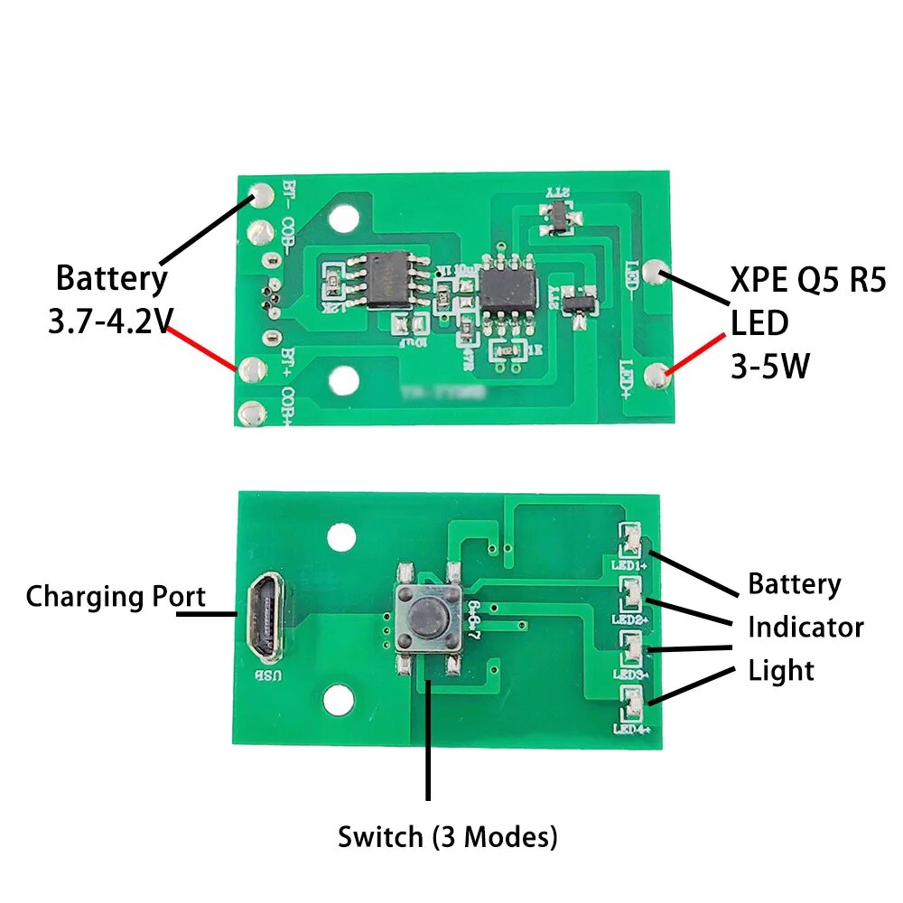 LED драйвер плата XPE Q5 R5 3-5W, 3.7-4.2V, Y26B-3 Mode