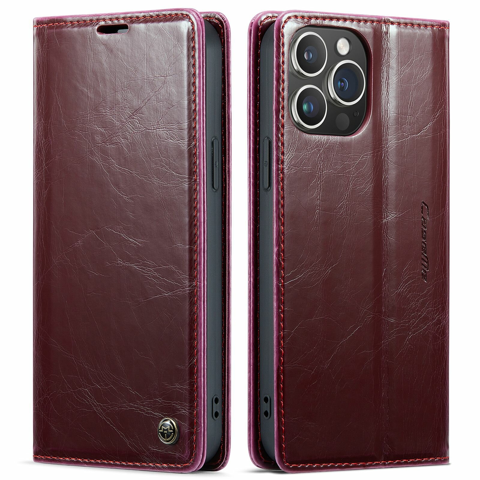 CaseMe Кожаный книжка чехол для iPhone 15 Pro Max / Aйфон 15 про макс с визитницей из экокожи