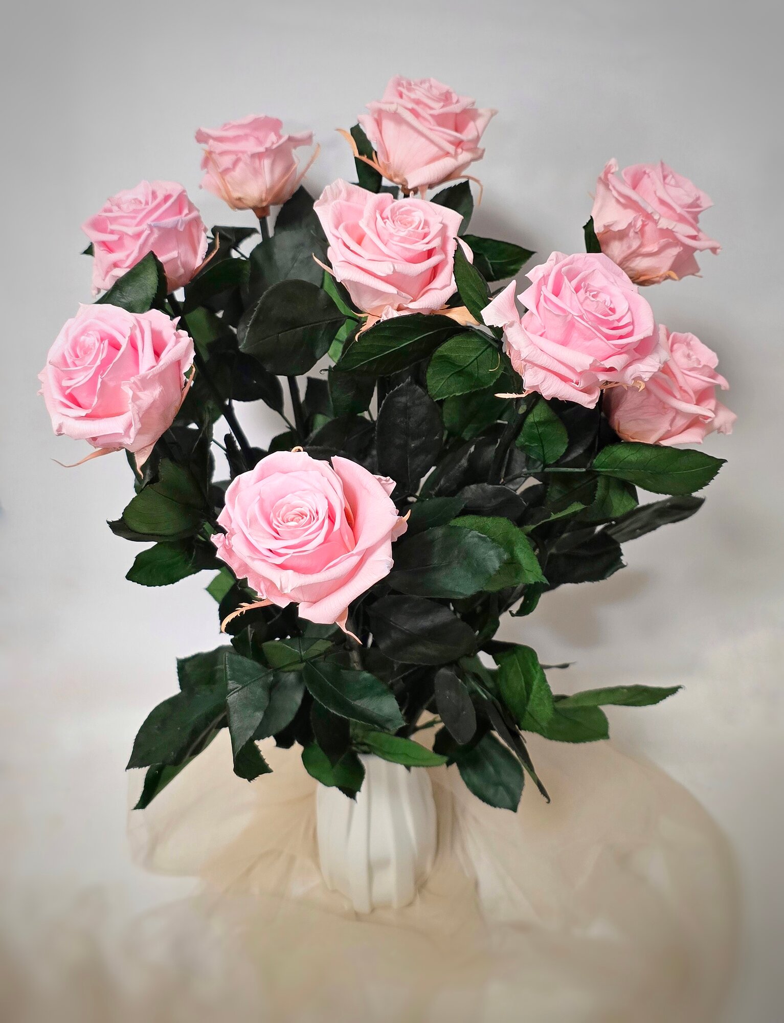 Стабилизированные розы Olivaflower, розовые, на стеблях, 60см