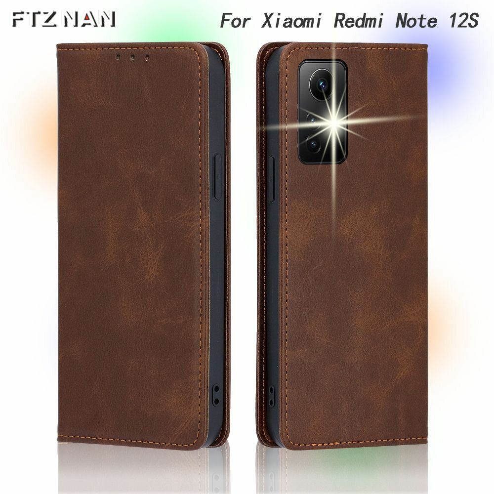 Чехол книжка на Xiaomi Redmi Note 12S/ Чехол подходит для Сяоми Редми Ноут 12s, Новый, флипом, магнитным замком, коричневый