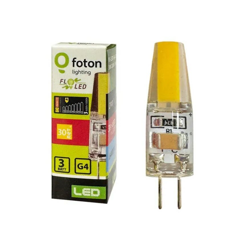 2шт/уп. Лампа LED Капсула 3W 230V G4 PIN 210Лм 6400К Угол 360 град. D-10mm L-32mm Свет Холодный белый Foton Lighting, уп. 2шт