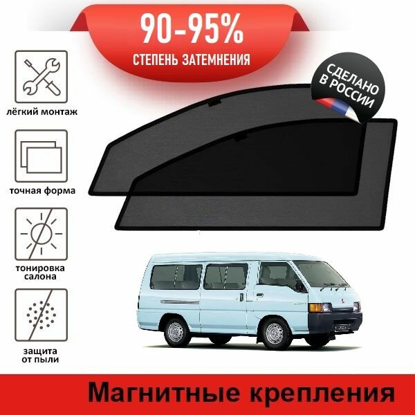 Каркасные шторки LATONIK PREMIUM на Mitsubishi L300 2 (1987-1998) на передние двери на магнитах с затемнением 90-95%