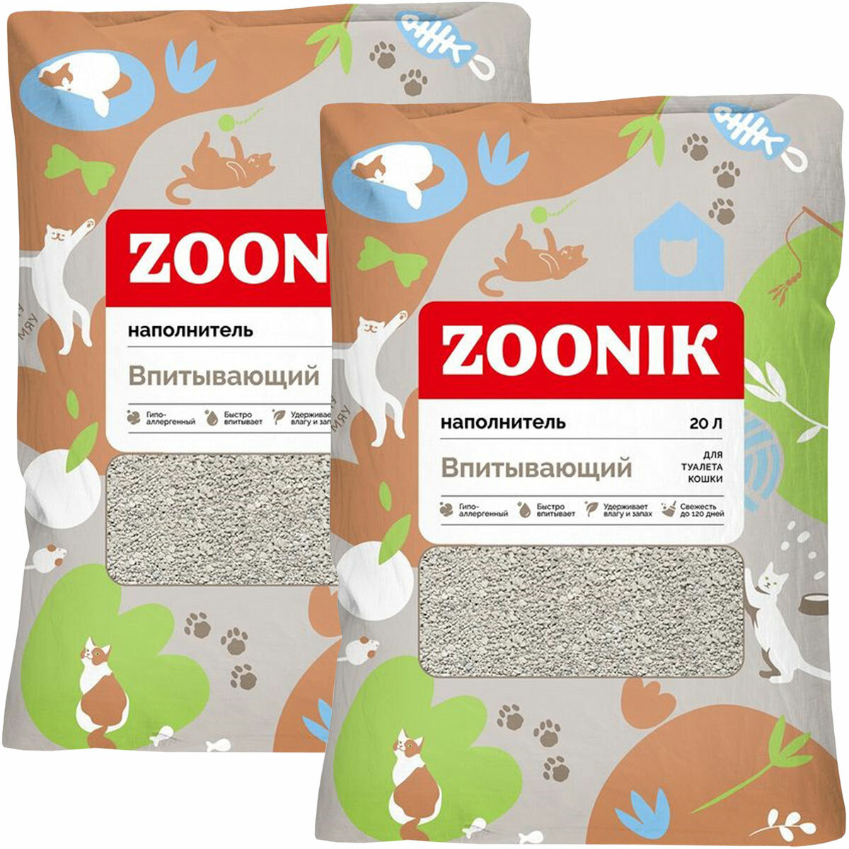 ZOONIK ВПИТЫВАЮЩИЙ наполнитель впитывающий для туалета кошек 06248 20 + 20 л