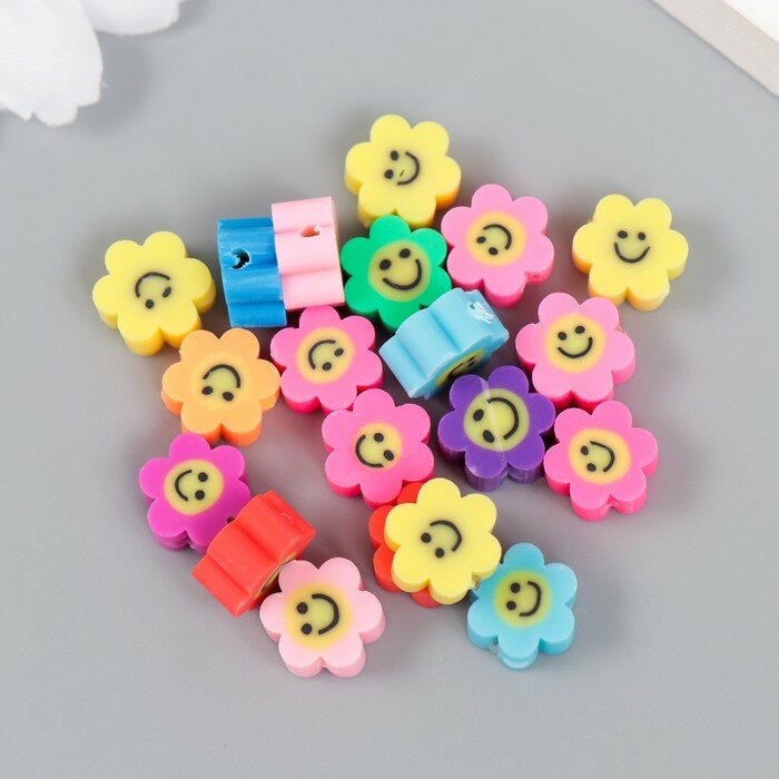 Бусины для творчества, PVC Цветочек-смайл цветные набор 20 шт 1х1х1 см