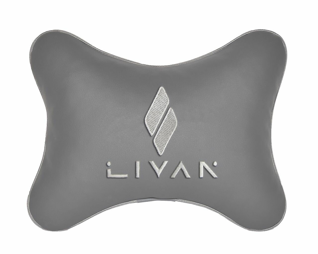 Подушка на подголовник автомобильная серая экокожа LIVAN