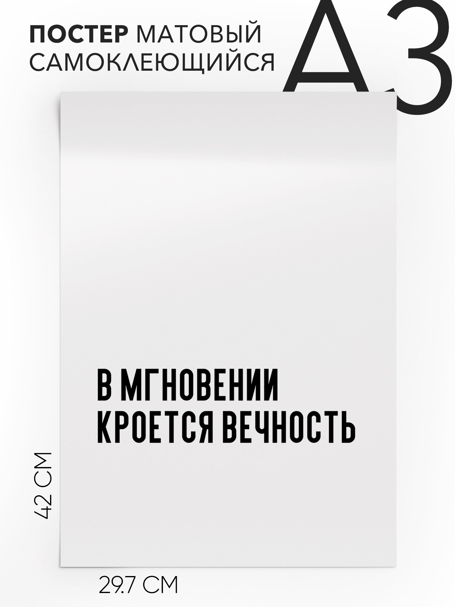 Постер с надписью на стену, плакат - про смысл жизни В мгновении кроется вечность, Самоклеящийся, 30х40, А3