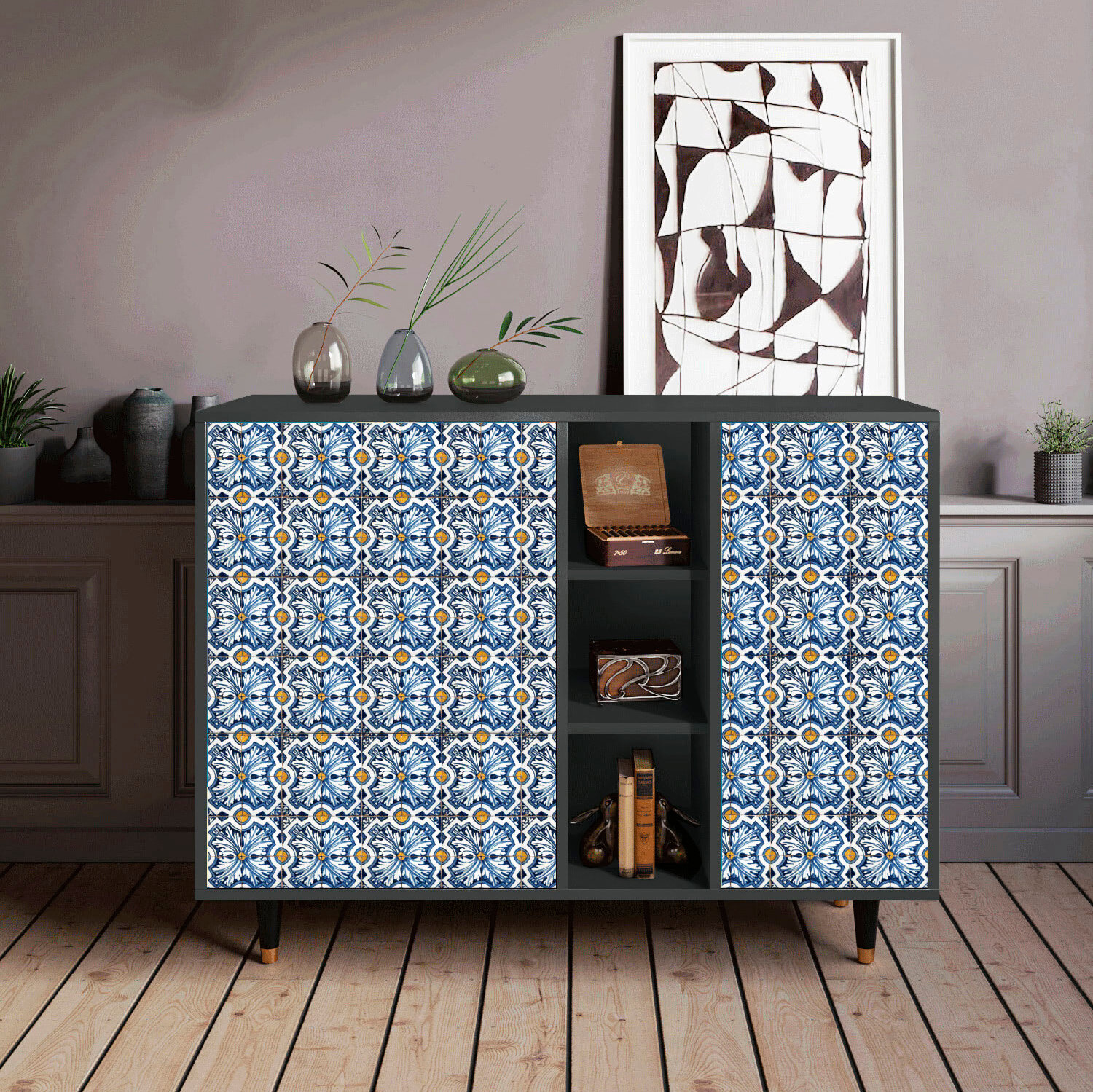 Комод - STORYZ - BS2 Lovely Cornflowers, Разер - 125 x 97 x 48 см , Цвет корпуса - Антрацит