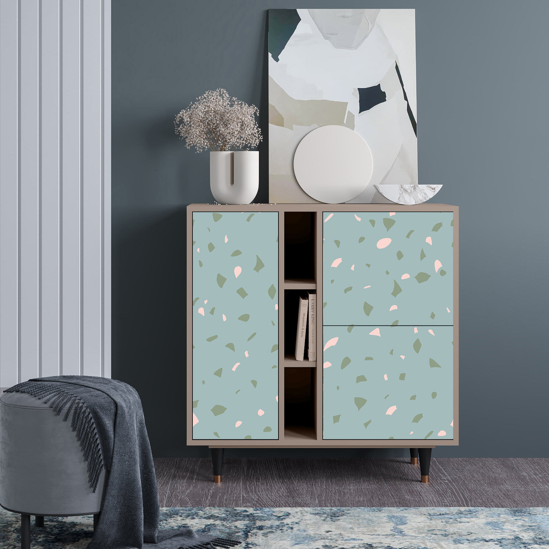 Комод - STORYZ - BS5 Blue Drops, Размер - 94 x 96 x 41 см, Цвет корпуса - , Бежевый