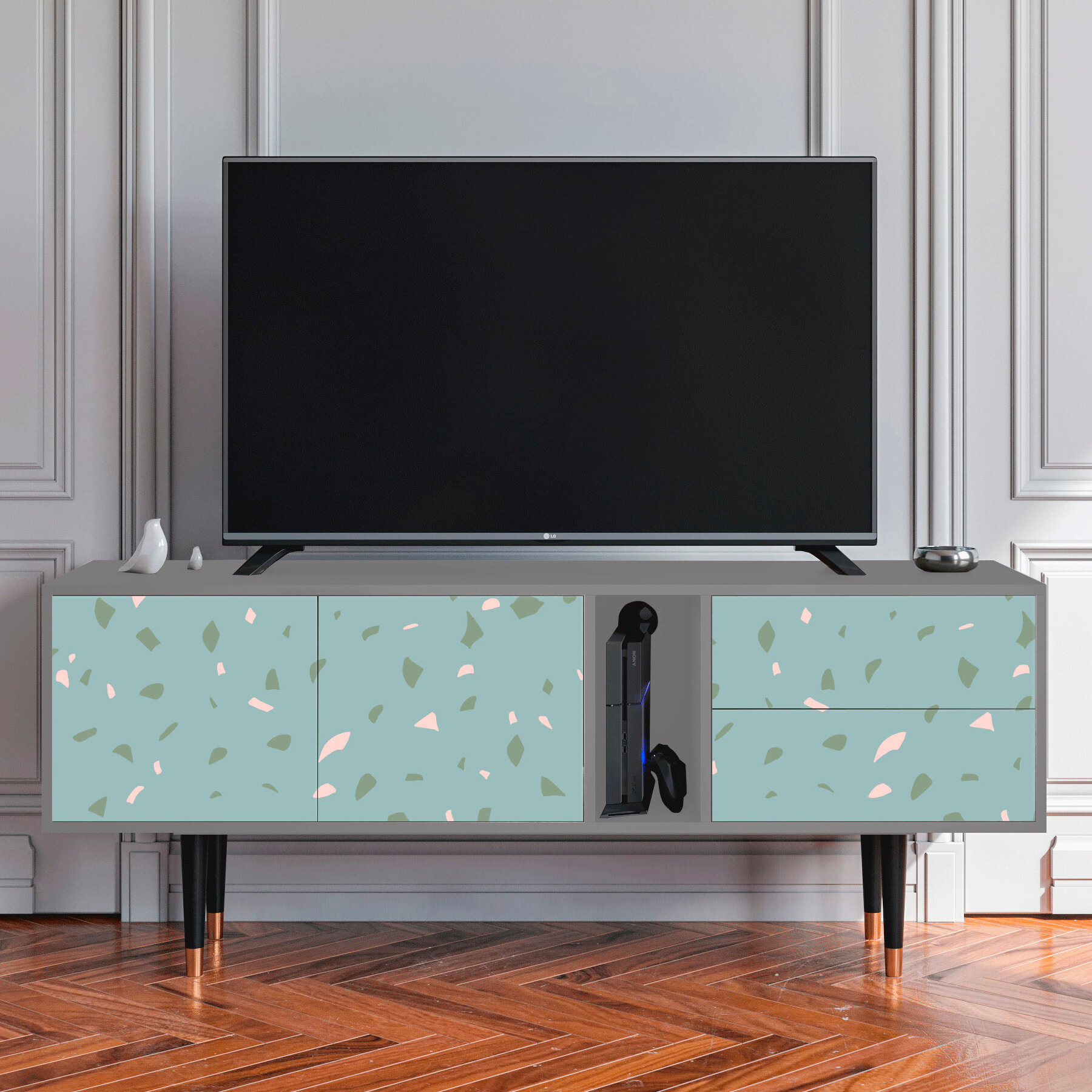 ТВ-Тумба - STORYZ - T1 Blue Drops, Размер - 170 x 69 x 48 см, Цвет корпуса - , Серый