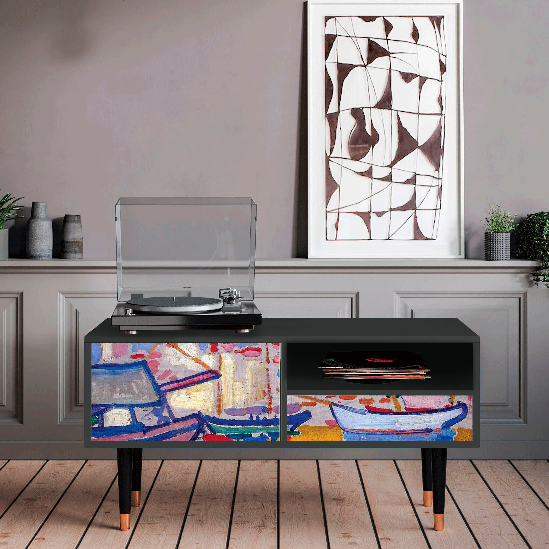 ТВ-Тумба - STORYZ - T3 The Port of Collioure by Andre Derain , Размер - 115 x 59 x 48 см, Цвет корпуса - , Антрацит