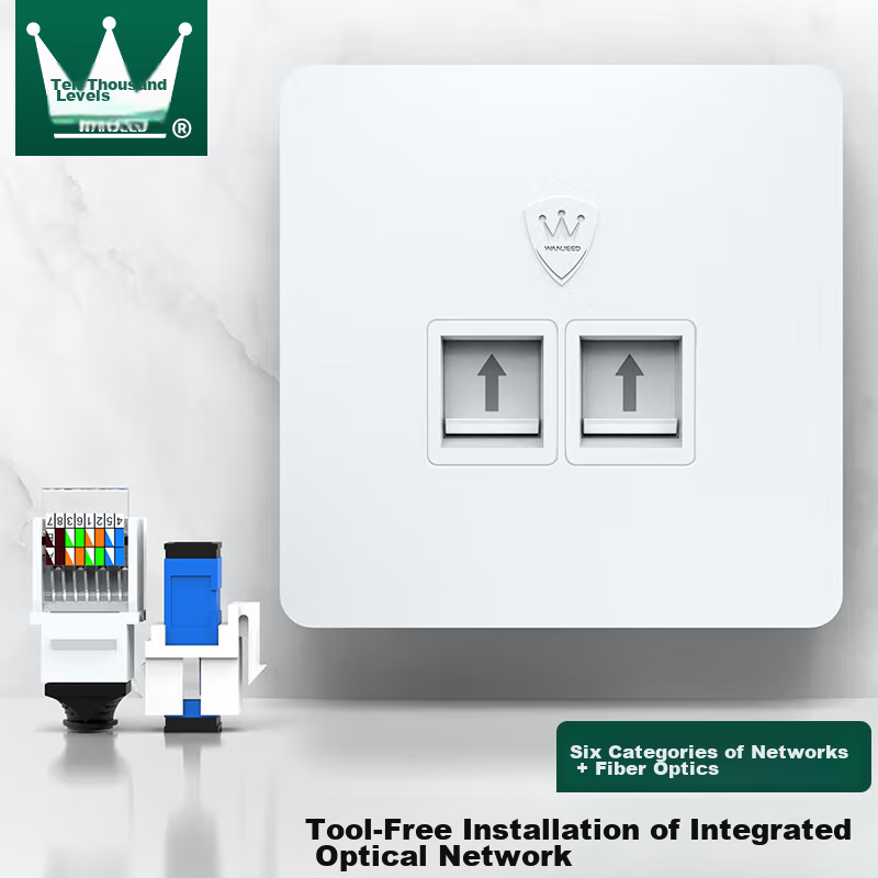 Wanjie Six-Category Gigabit Panel, Network + Fiber Optic Socket, Two-Port Dual-Port with Network Module, Home Computer Broadband 86-Type Renovation Panel, 1-41336 White