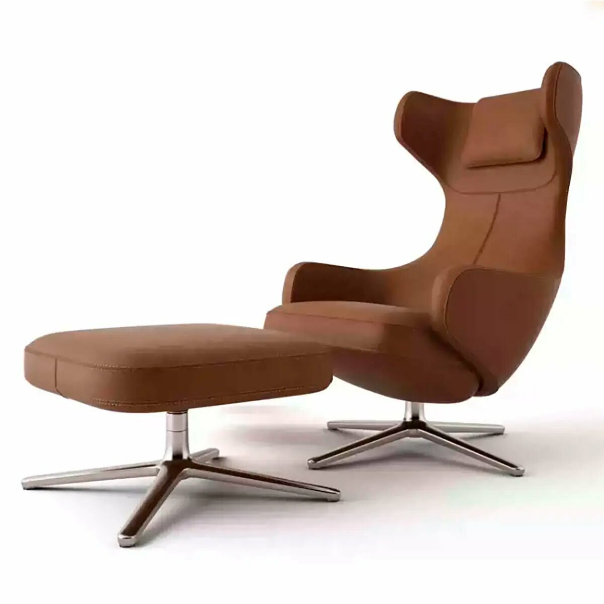 Кресло для отдыха дизайнерское в стиле Grand Repos Chair, выбор цвета при заказе (кресло + оттоманка, кожа натуральная итальянская полностью)