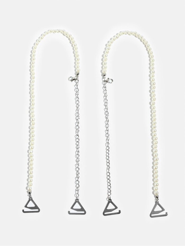 Бретели для бюстгальтера, декоративные с жемчугом, фурнитура металл, 5 мм, 45 см, пара, белые