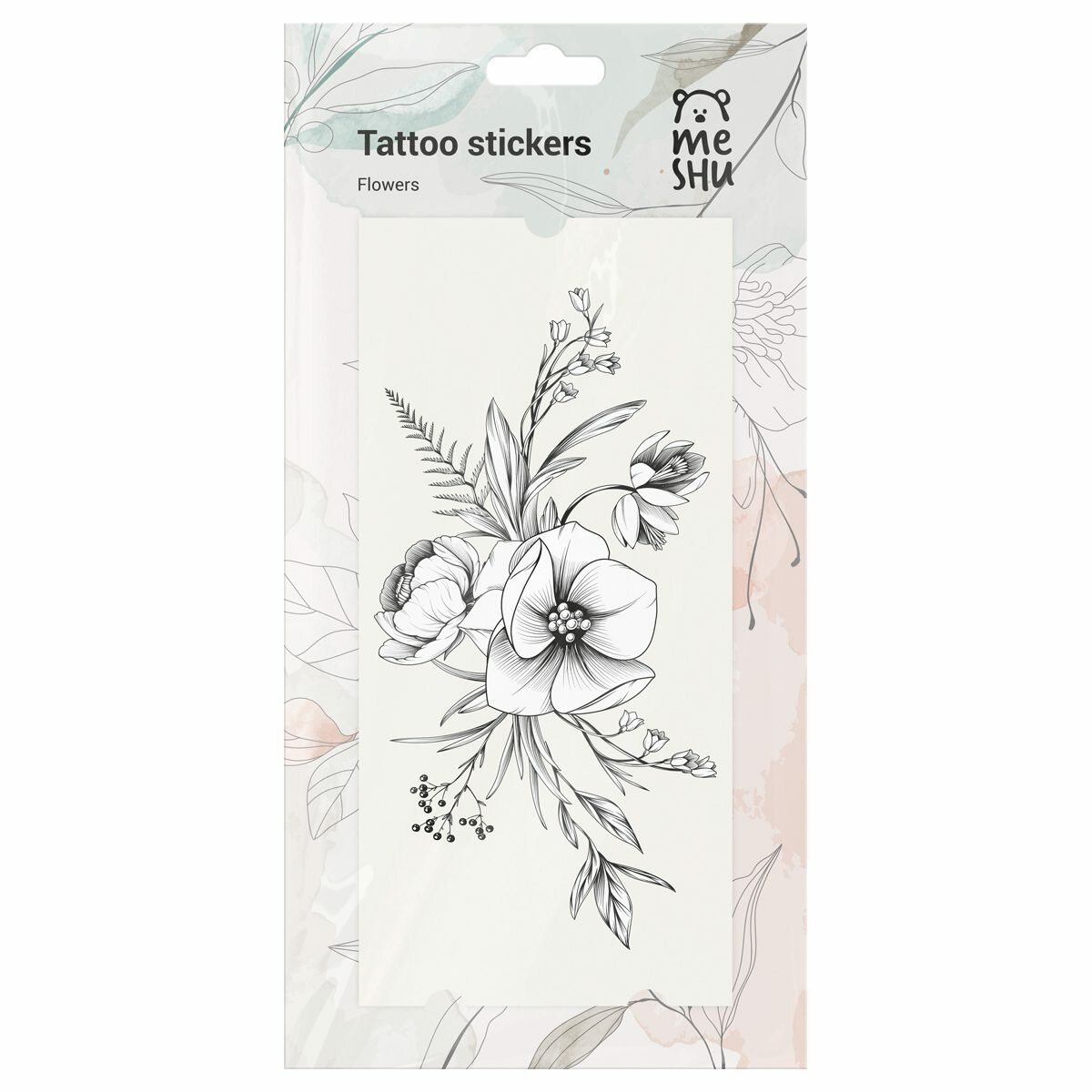Наклейка-тату MESHU "Flowers", 9x19см, 3 листа, инд. уп, европодвес (MS_65531)