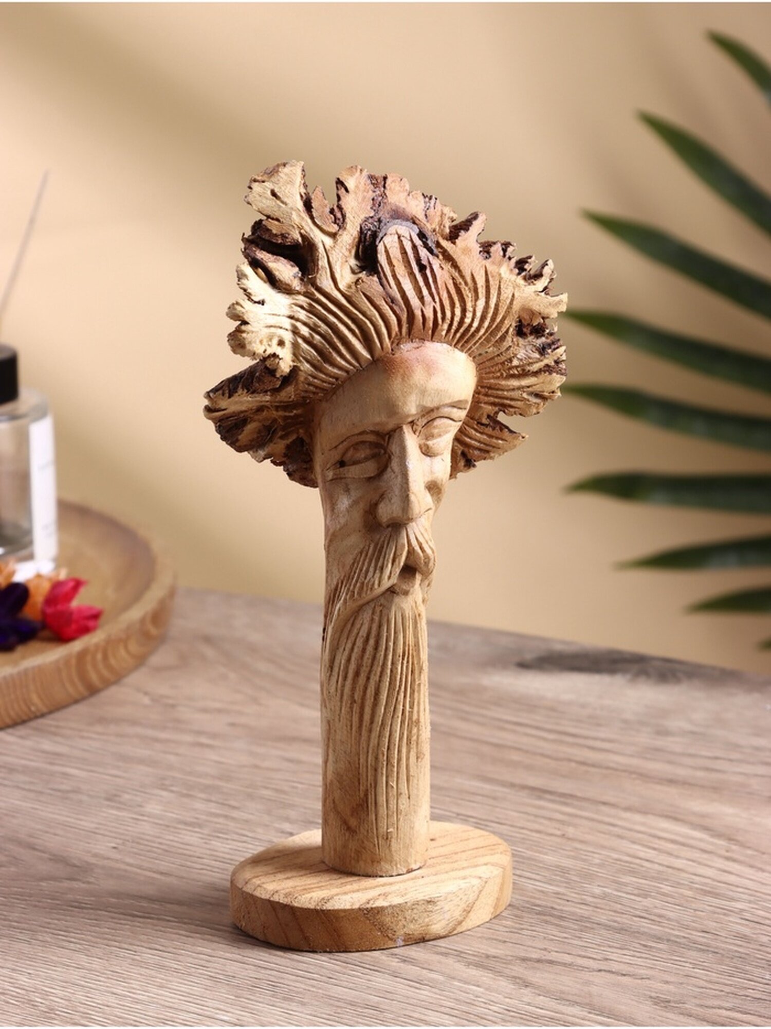 Скульптура "Лицо старца" дерево Камал, 8х6х22 см, бежево-коричневый