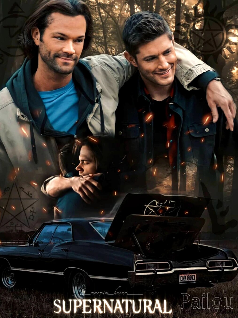 Алмазная мозаика на подрамнике "сверхъестественное" круглые бриллианты 40х50см