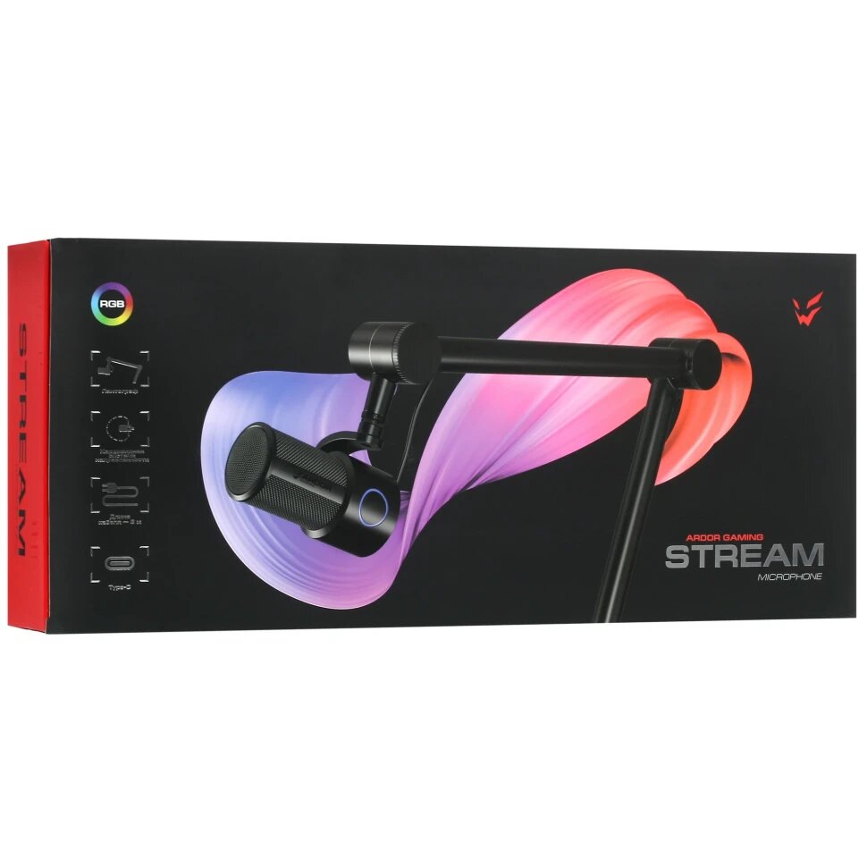 Микрофон ARDOR GAMING Stream, проводной, комплект с пантографом, черный