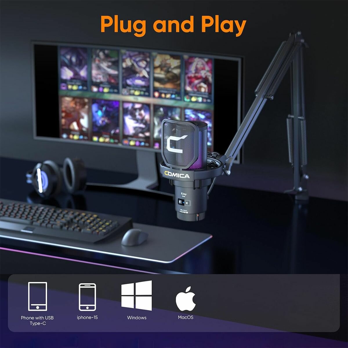 Comica Профессиональный Конденсаторный USB Микрофон Игровой для Стрима И Подкастов EJoy Uni(A)