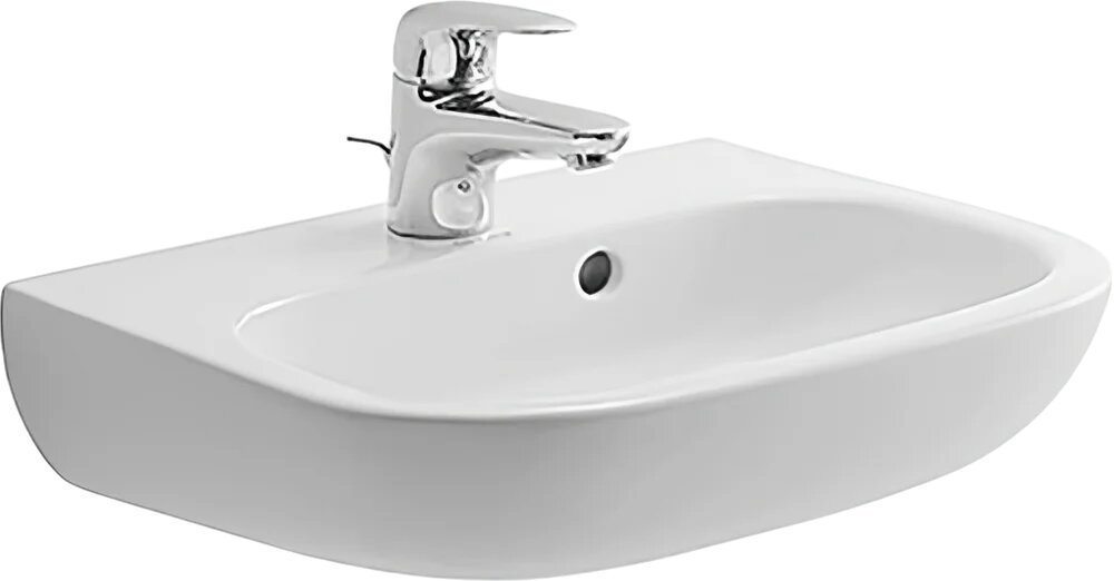 Мебельная раковина Duravit D-code 45 подвесная, фарфоровая, со встроенным сливом-переливом, белая, раковина для ванной, полукруглая