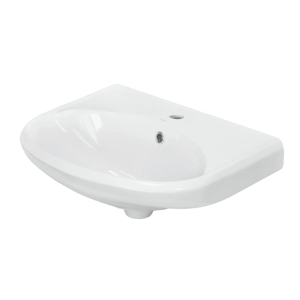 Раковина подвесная Sanita Самарская WB. PD/Samarsky/57-C/WHT. G/S1 57 фарфоровая, раковина для ванной, белая, глянцевая, полукруглая, со встроенным сливом-переливом