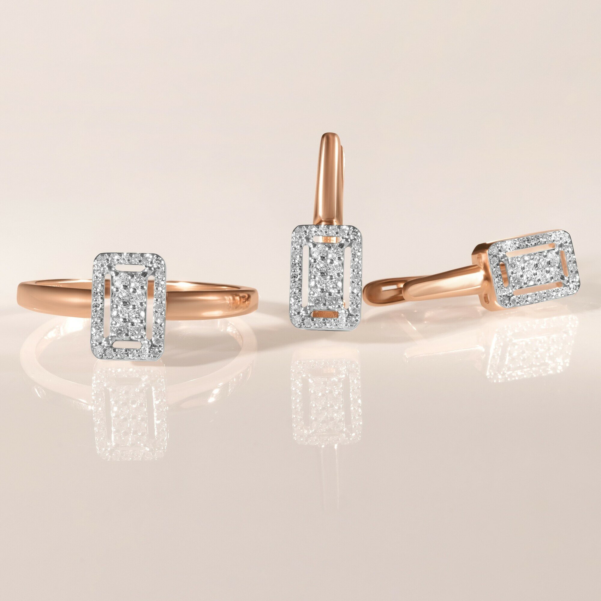 Серьги, красное золото, 585 проба, бриллиант