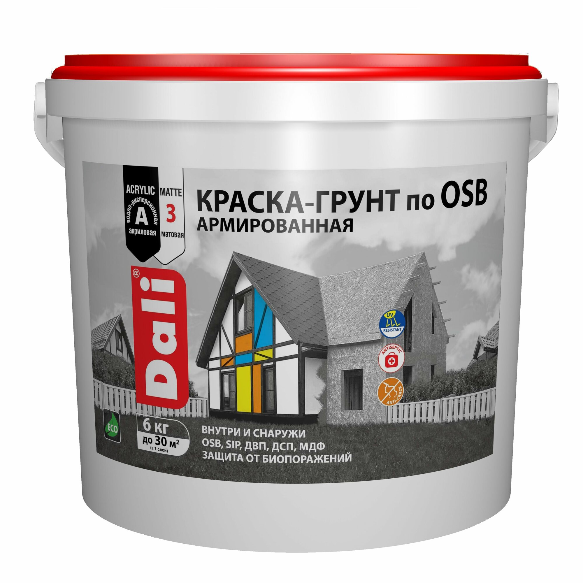 Краска-грунт по OSB DALI армированная 6кг База А белая