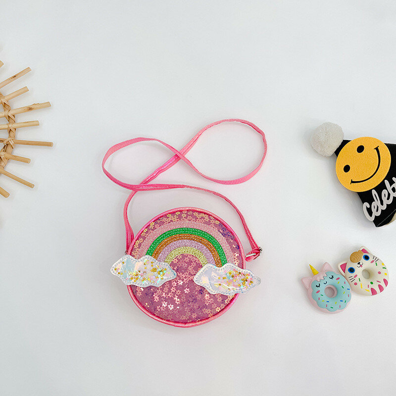 Очаровательная радужная сумочка через плечо для девочек в модном принцессном стиле с застежкой-молнией, розовая