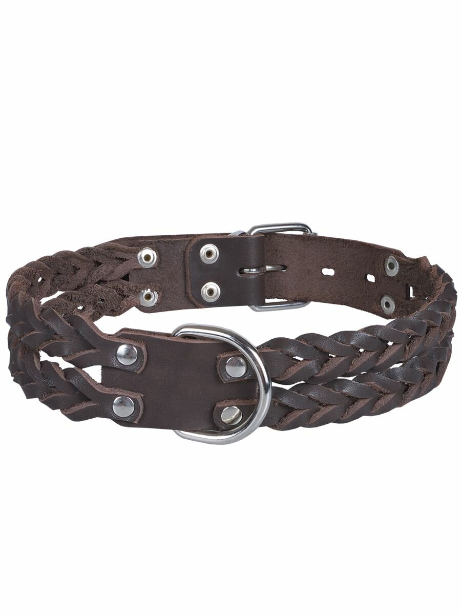 Ошейник для собак средних и крупных пород кожаный с плетением на шею 45-55 см