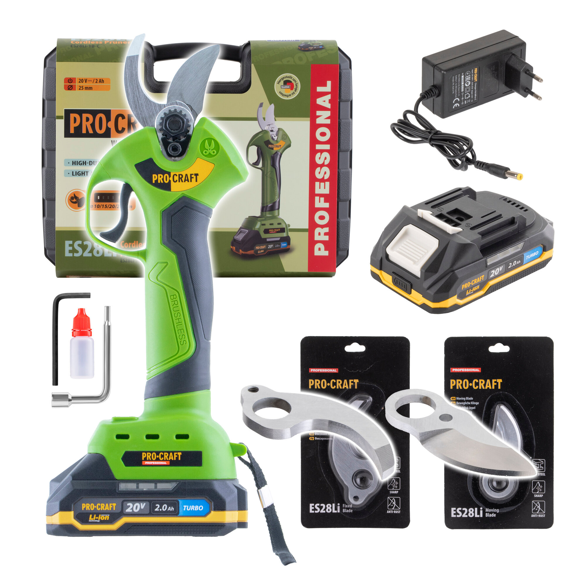 Аккумуляторный секатор Procraft ES28Li Brushless Motor (+ дополнительный комплект лезвий )