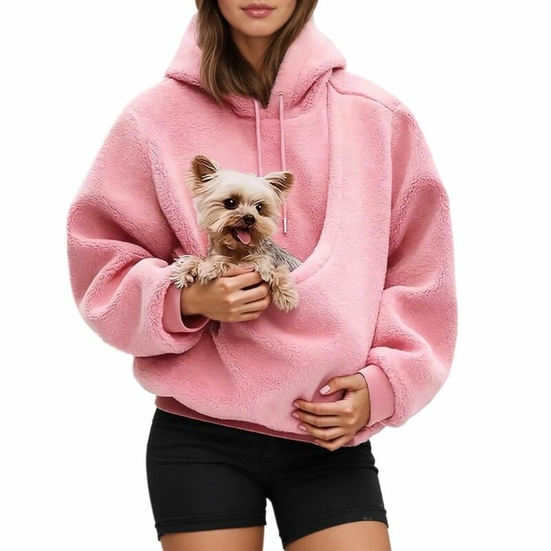 Женская толстовка с капюшоном для домашних животных, шерстяная (с кошачьими карманами), длинными рукавами кошек и собак-розовый-S