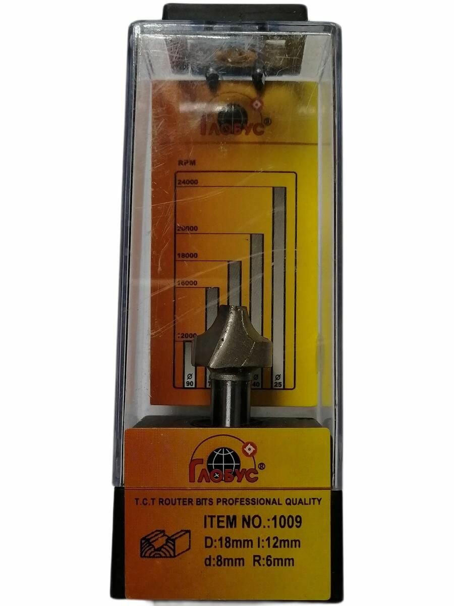Фреза пазовая фасонная GLOBUS 1009 D:18mm I:12mm d:8mm Радиусная R:6mm
