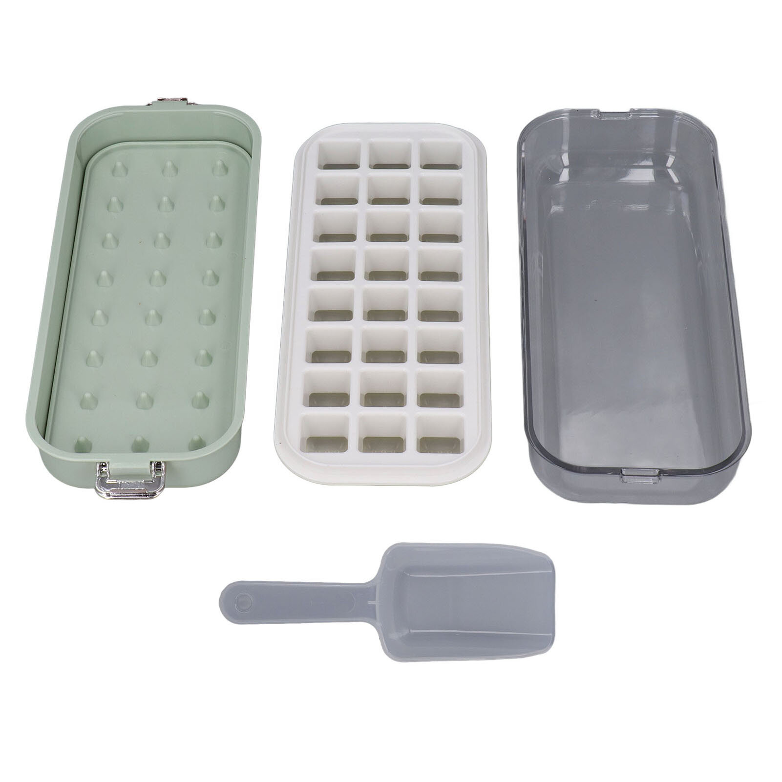 Лоток для кубиков льда с контейнером и крышкой, многоразовый, легко вынимается, экономит место, прозрачный льдогенератор для домашнего холодильника, светло-зеленый