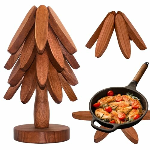 Деревянный тривет Tree Trivet для горячих блюд - набор из 3 штук для удобного хранения - подходит для горячих посуды, сковородок, чашек, чайников, держателей горячего - многофункциональные украшения, в комплект входят 1*Тривет для стола (3 штуки + основа)