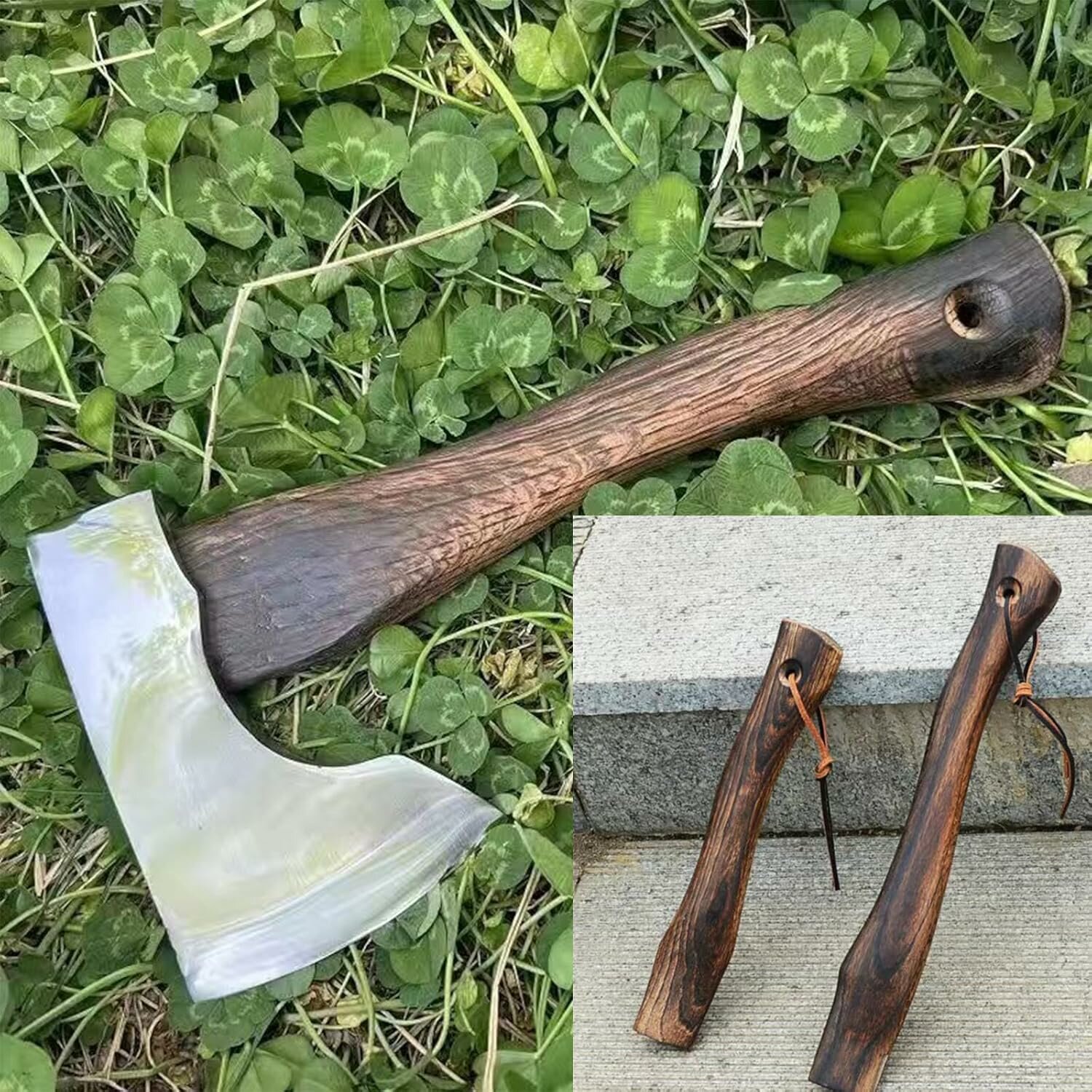 Рукоять топора из дуба с кожаным ремешком, 33 см