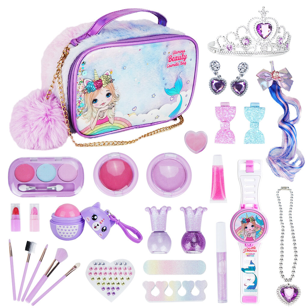 Набор для макияжа для девочек Kids Set из 26 элементов - Набор для макияжа маленьких девочек Смываемые игрушки для макияжа Игрушки для принцесс Игрушки для тоддлеров Настоящие игрушки для макияжа, Игрушки для макияжа для детей для девочек 4 5 6 7 8 10