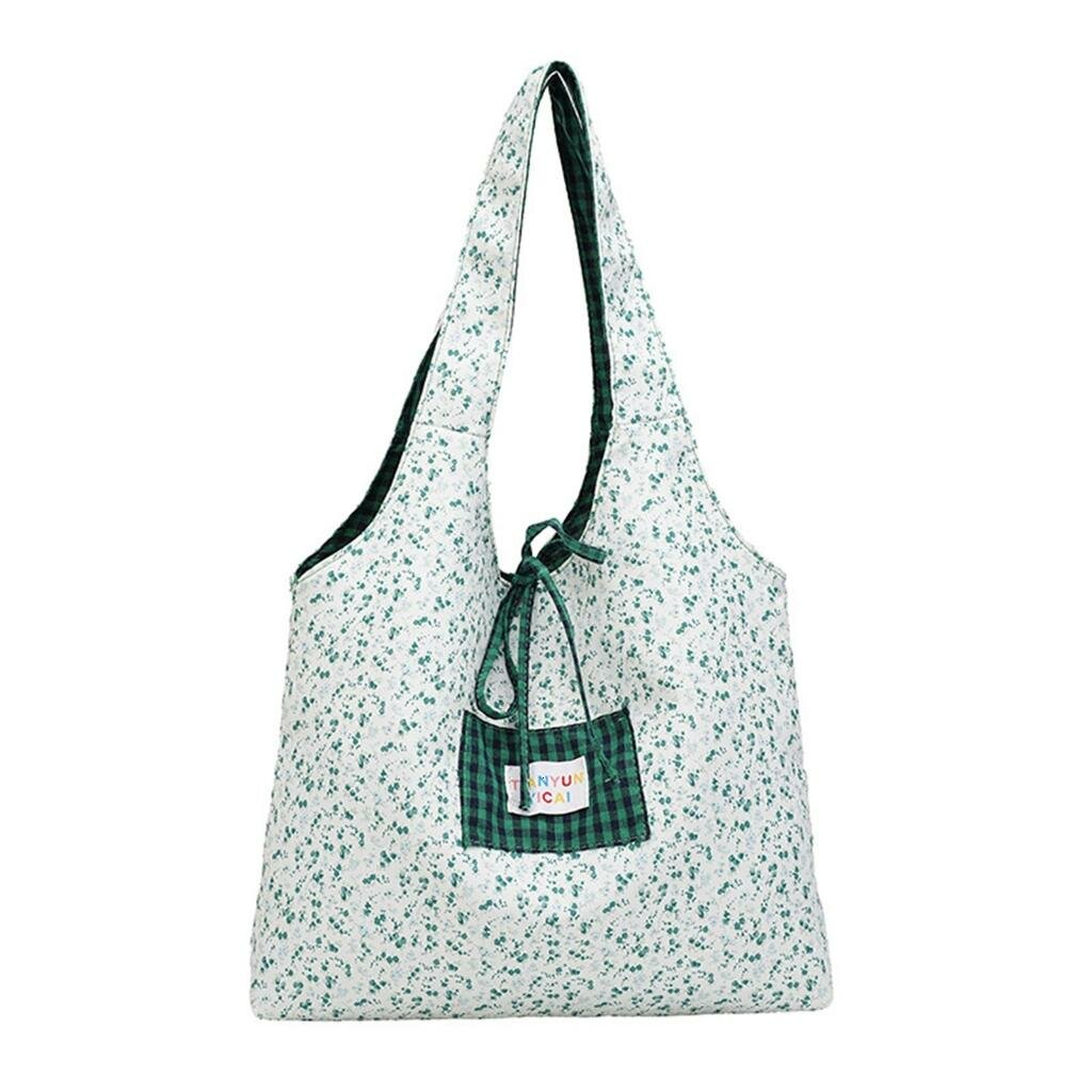 Корейская двухсторонняя холщовая сумка-жилет с цветочным рисунком на спине в корейском стиле-зеленый