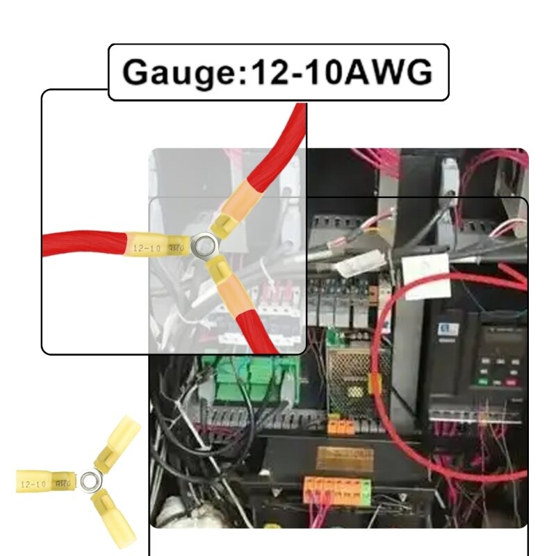 20 шт. /комплект, круглая предварительно изолированная трехходовая клемма холодного прессования 12-10AWG желтого цвета