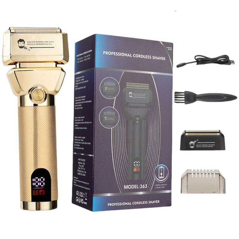 Мужская возвратно-поступательная бритва с двойным кольцом, бритва с цифровым ЖК-дисплеем, станок для бритья на лысой голове, отбеливатель, нож для бороды-золотой