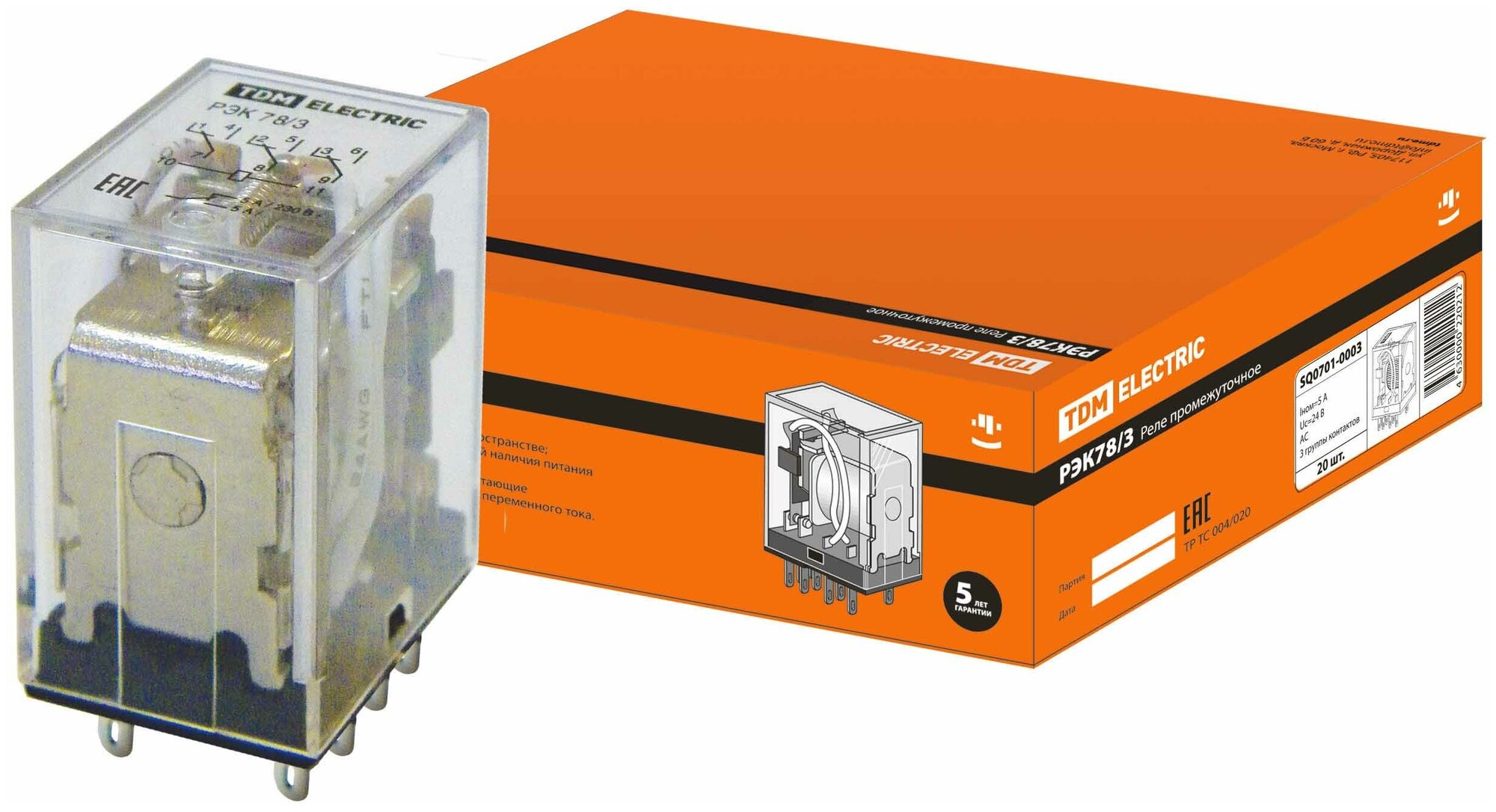 Реле РЭК78/3 5А 24В AC TDM (упак. 20 шт.)