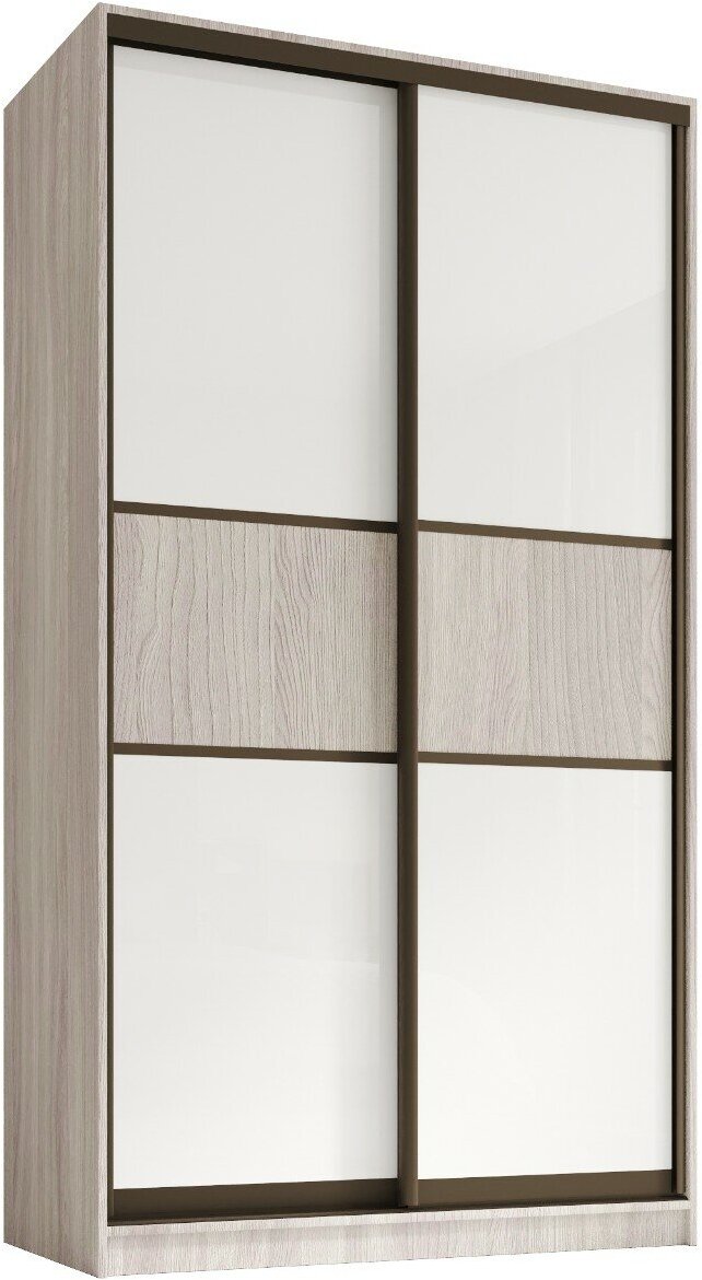 Шкаф купе, для одежды Фабиан 2, Легкомаркет, 160х60х220, белье/платье, с ящиками, ясень шимо светлый, профиль коньяк, стекло Оракал