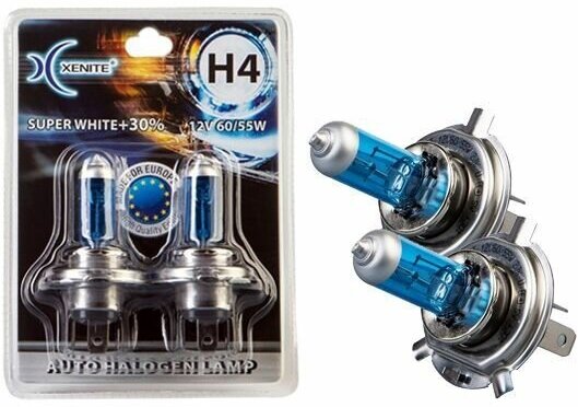 Лампа галогеновая головного света H4 P43t 4000K Super White +30% 12V 60/55W Блистер 2шт, XENITE 1007045