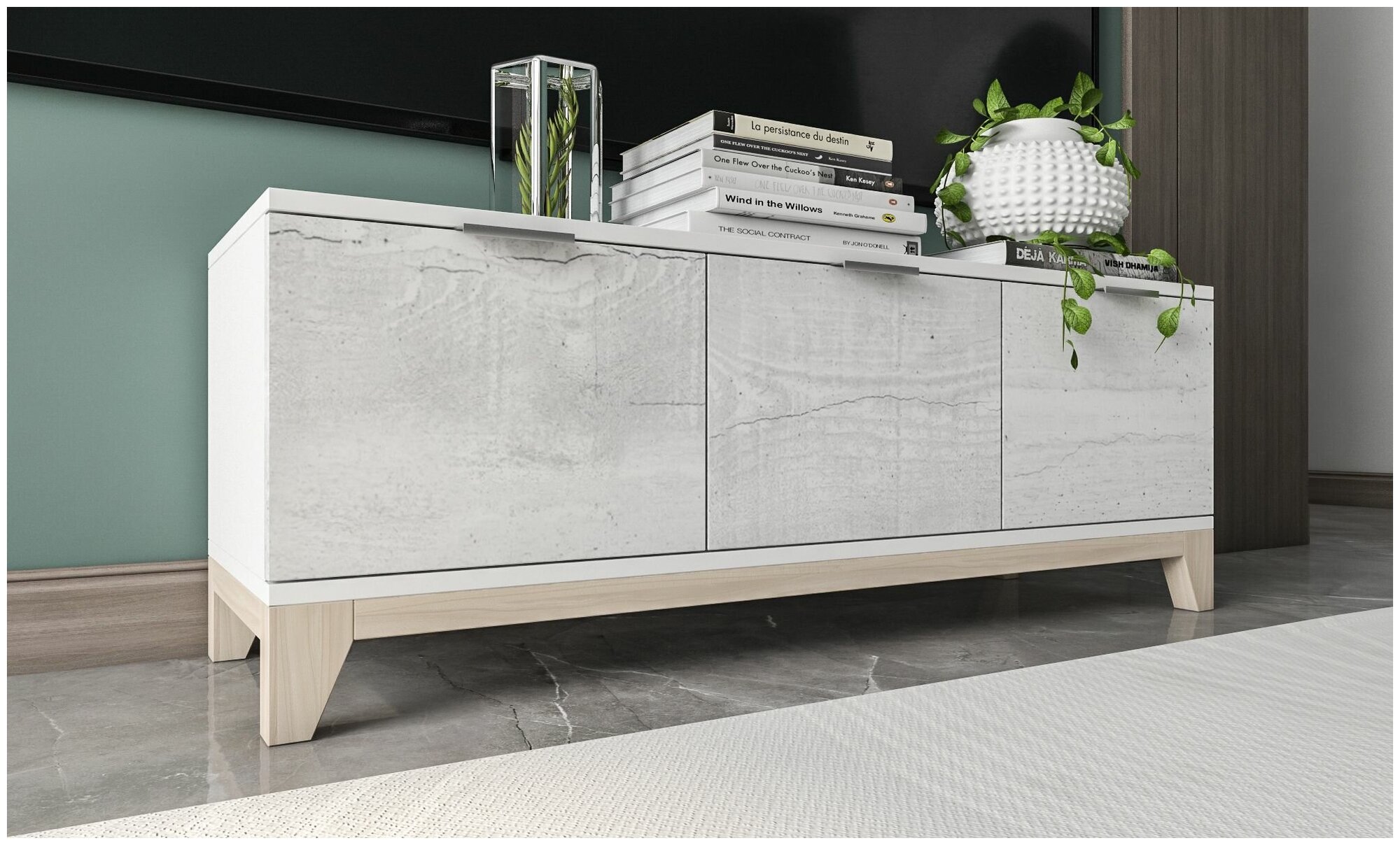 Комод с полками "Хельга 10" 110х40х40 Бетон пайн белый