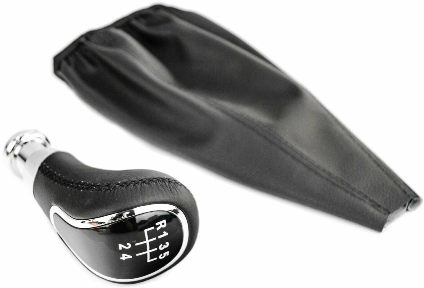 Ручка КПП в стиле Vesta с пыльником, экокожа, черная прострочка, вставка хром Sal-Man на ВАЗ 2108-21099