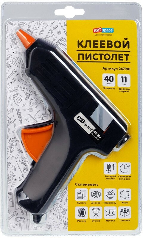 Клеевой пистолет ArtSpace, 40Вт для стержня 11мм, блистер, 267901