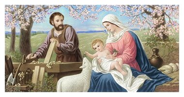 Освященная икона на дереве ручной работы - Святая семья, плотник, 15x20x3,0 см, арт Ид5102